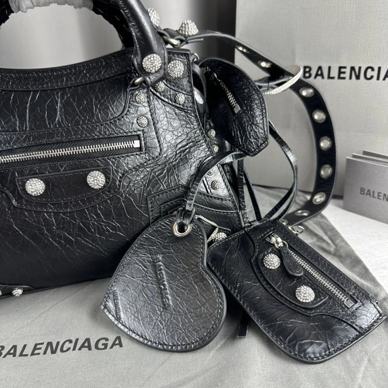 Brand-authenticated Balenciaga Neo Cagole Heart Mirror Motorcycle Bag in Black Crackle