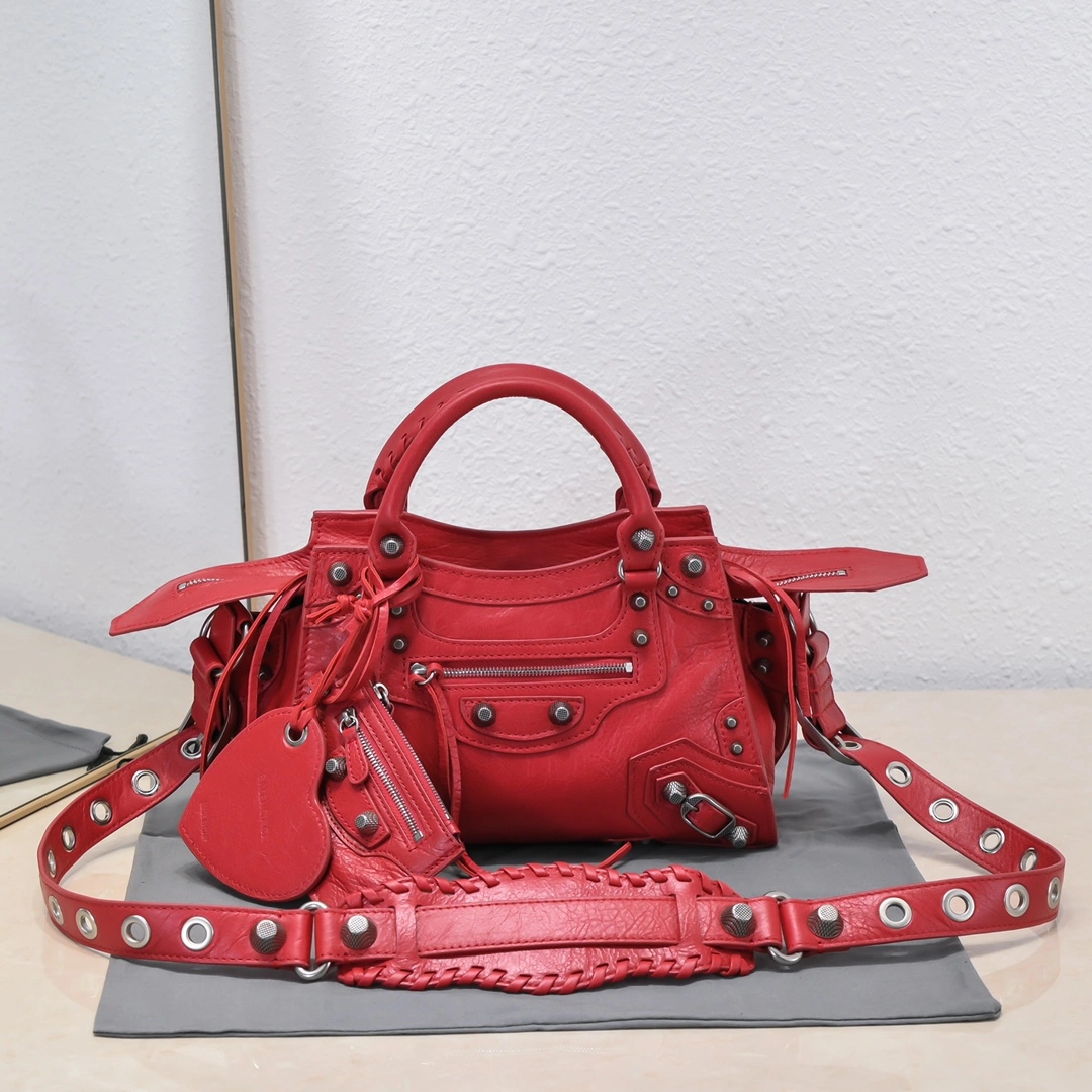 Balenciaga Neo Cagole Heart Mirror Red Lambskin Bag