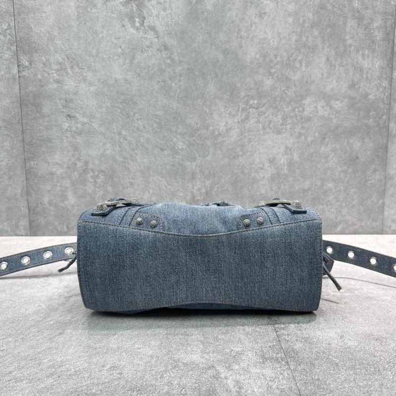 Factory-made Balenciaga Neo Cagole Studded Denim Motorcycle Bag - Special Price