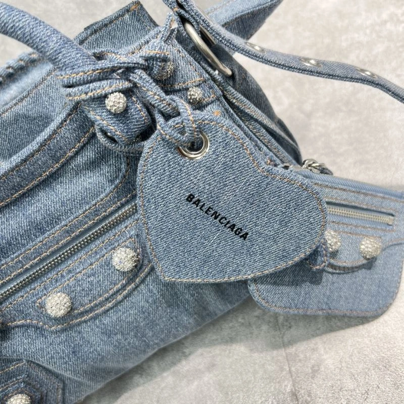 Factory-made Balenciaga Neo Cagole Studded Denim Motorcycle Bag - Special Price