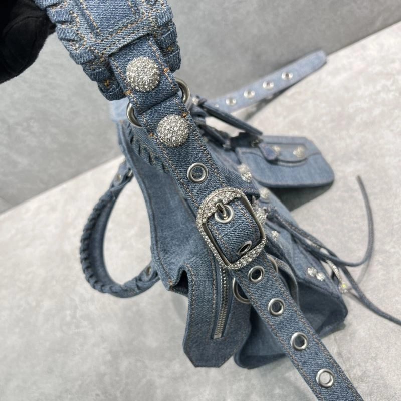 Factory-made Balenciaga Neo Cagole Studded Denim Motorcycle Bag - Special Price
