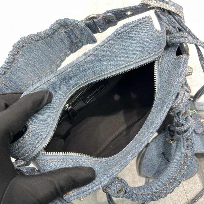 Factory-made Balenciaga Neo Cagole Studded Denim Motorcycle Bag - Special Price