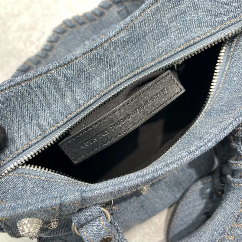 Factory-made Balenciaga Neo Cagole Studded Denim Motorcycle Bag - Special Price