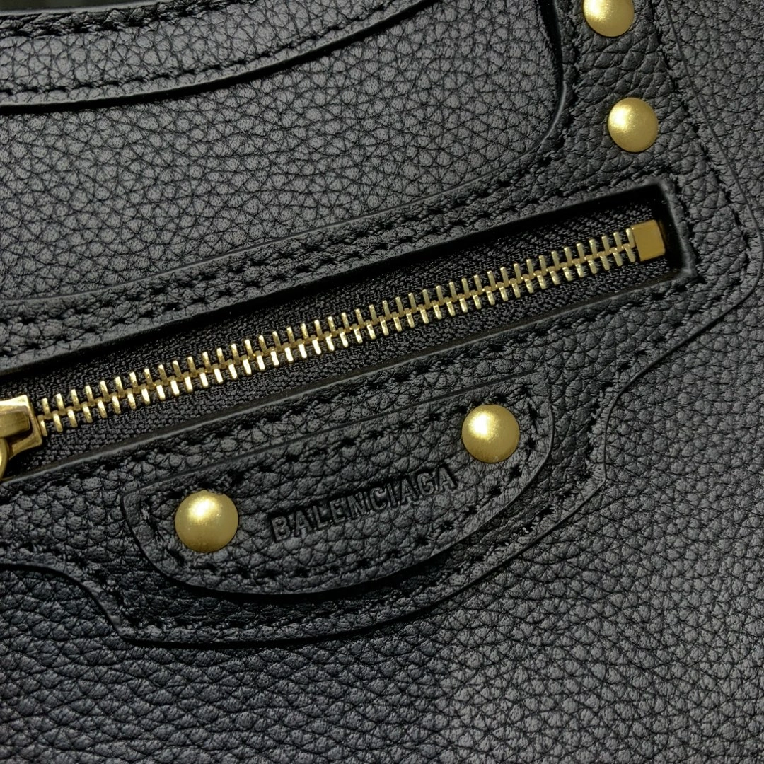 Indistinguishable Balenciaga Neo Classic Black Litchi Motorcycle Bag with Gold Accents