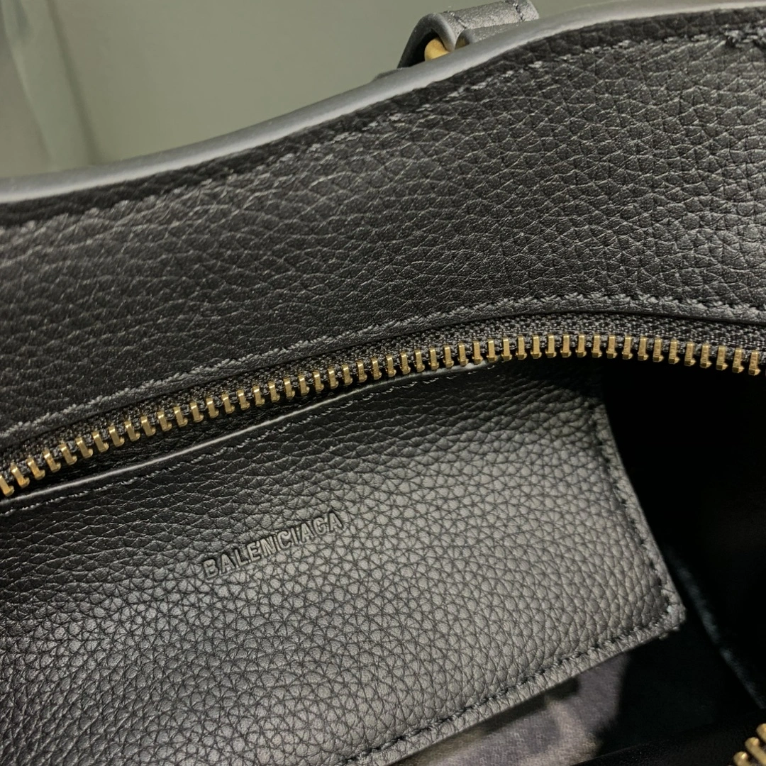 Indistinguishable Balenciaga Neo Classic Black Litchi Motorcycle Bag with Gold Accents