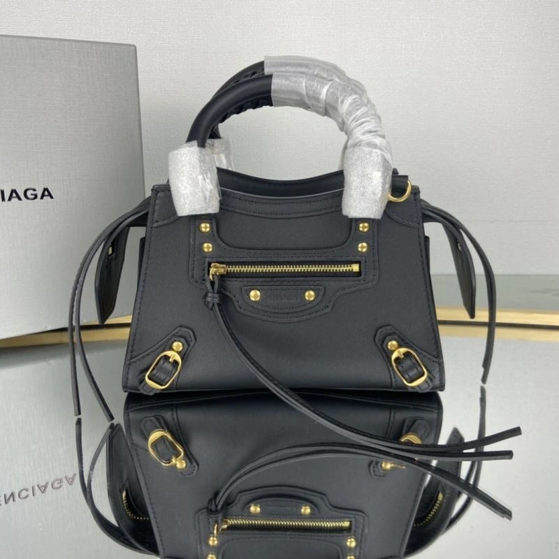 Real Balenciaga Neo Classic Black Motorcycle Bag with Gold Studs