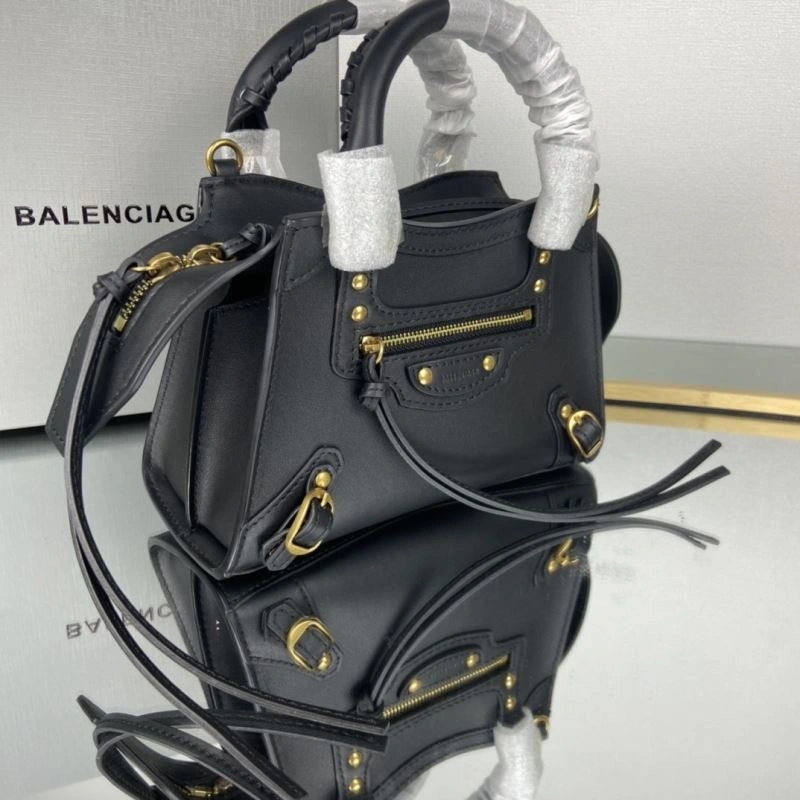 Real Balenciaga Neo Classic Black Motorcycle Bag with Gold Studs