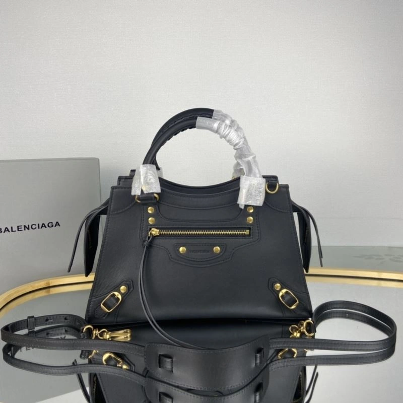 Balenciaga Neo Classic Trapezoidal Motorcycle Bag with Gold Studs