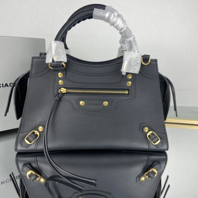 Bargain Balenciaga Neo Classic Trapezoidal Motorcycle Bag with Gold Studs