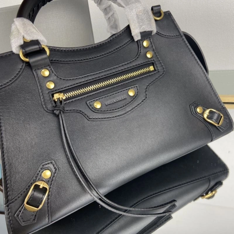 Bargain Balenciaga Neo Classic Trapezoidal Motorcycle Bag with Gold Studs