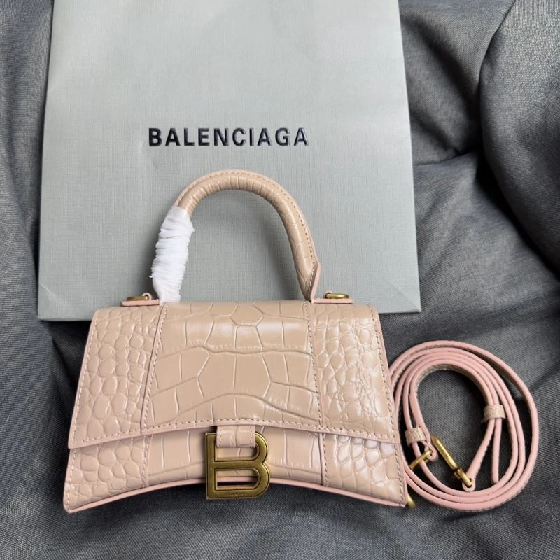 Balenciaga Nude Pink Crocodile Hourglass XS Bag with Gold Buckle