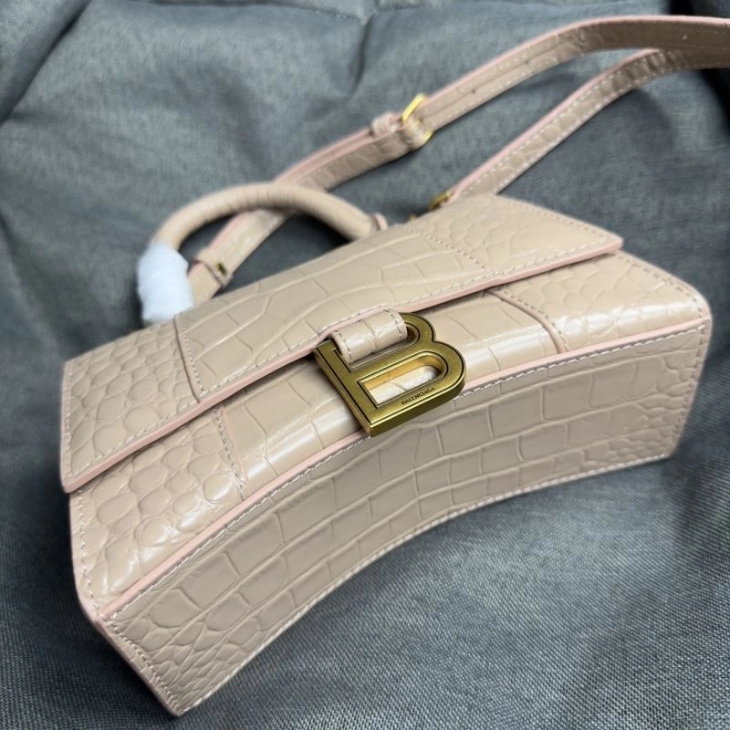 Cut-rate Balenciaga Nude Pink Crocodile Hourglass XS Bag with Gold Buckle