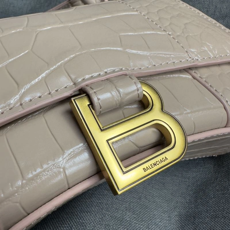 Cut-rate Balenciaga Nude Pink Crocodile Hourglass XS Bag with Gold Buckle