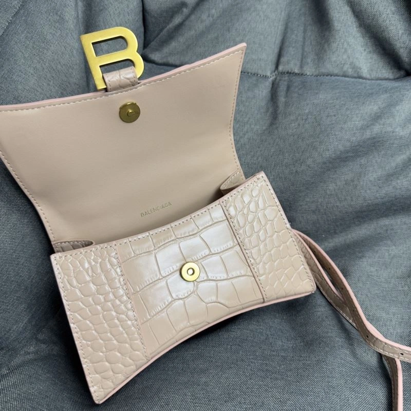 Cut-rate Balenciaga Nude Pink Crocodile Hourglass XS Bag with Gold Buckle