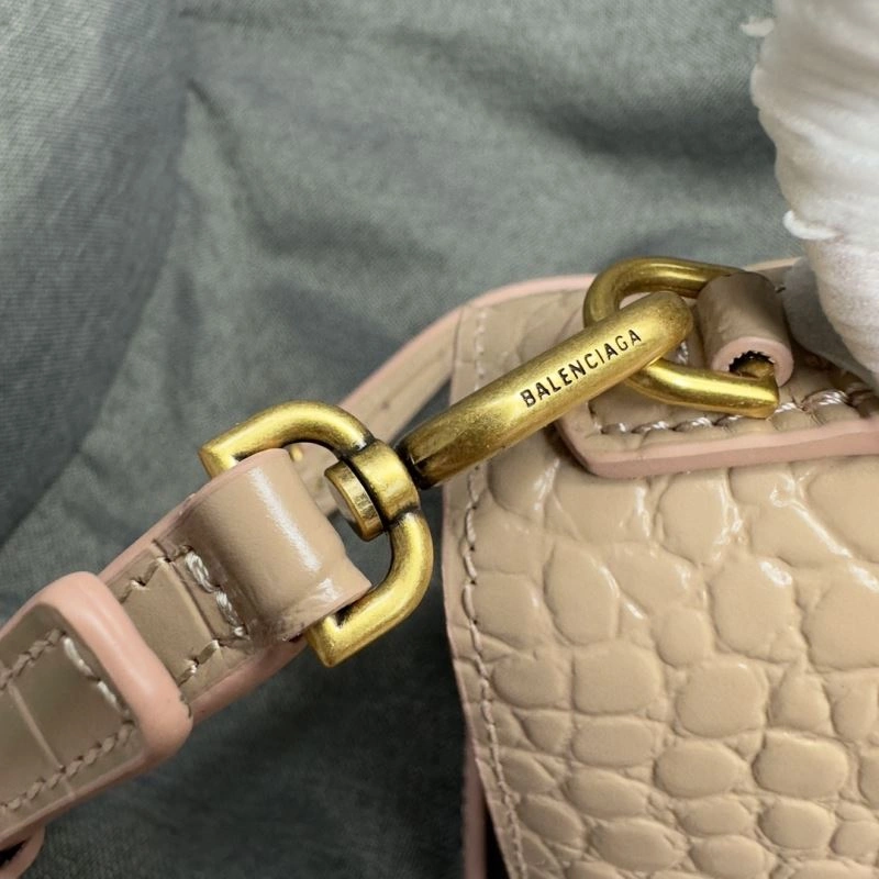 Cut-rate Balenciaga Nude Pink Crocodile Hourglass XS Bag with Gold Buckle