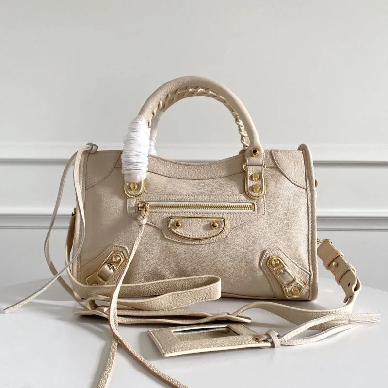 Balenciaga Off-White Goat Leather Motorcycle Bag with Studs
