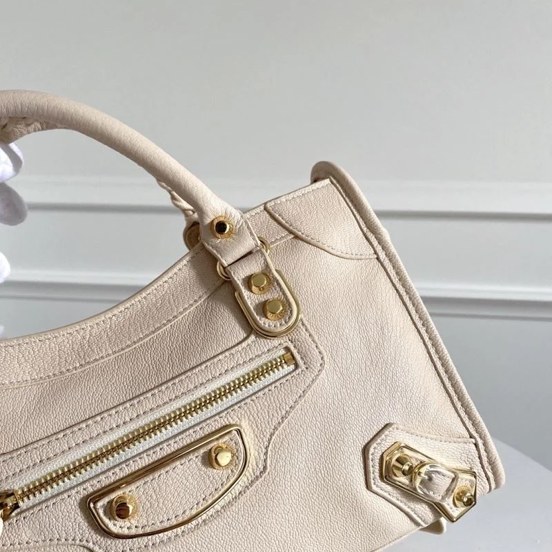 Brand-authenticated Balenciaga Off-White Goat Leather Motorcycle Bag with Studs