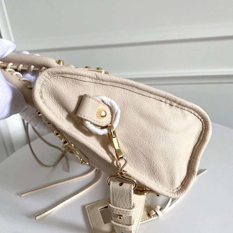 Brand-authenticated Balenciaga Off-White Goat Leather Motorcycle Bag with Studs