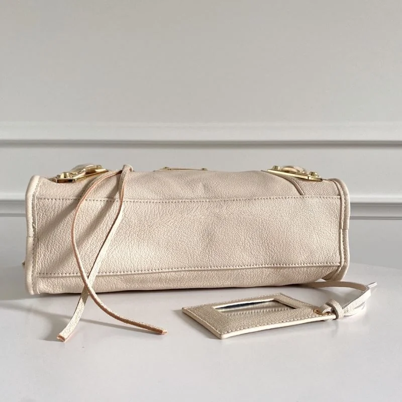 Brand-authenticated Balenciaga Off-White Goat Leather Motorcycle Bag with Studs