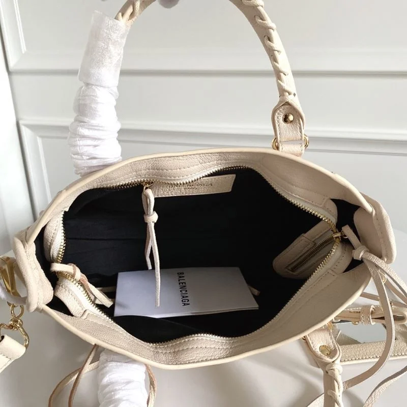 Brand-authenticated Balenciaga Off-White Goat Leather Motorcycle Bag with Studs