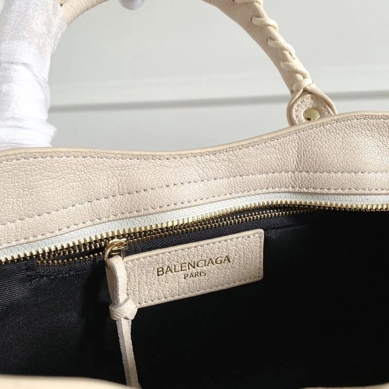 Brand-authenticated Balenciaga Off-White Goat Leather Motorcycle Bag with Studs