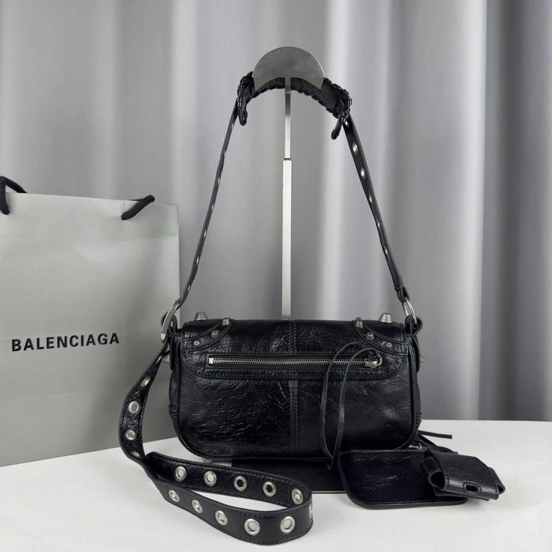 Discounted Balenciaga Oil Wax Black Horizontal Motorcycle Crossbody Bag