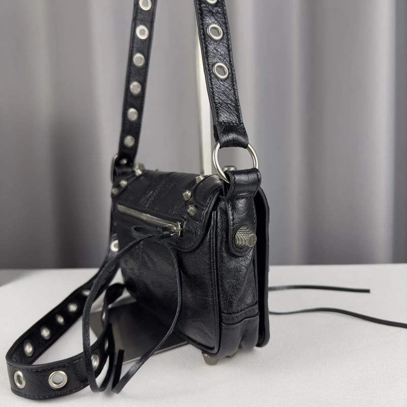 Discounted Balenciaga Oil Wax Black Horizontal Motorcycle Crossbody Bag