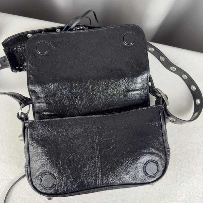 Discounted Balenciaga Oil Wax Black Horizontal Motorcycle Crossbody Bag