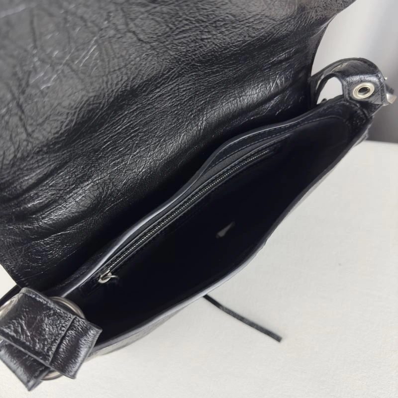 Discounted Balenciaga Oil Wax Black Horizontal Motorcycle Crossbody Bag