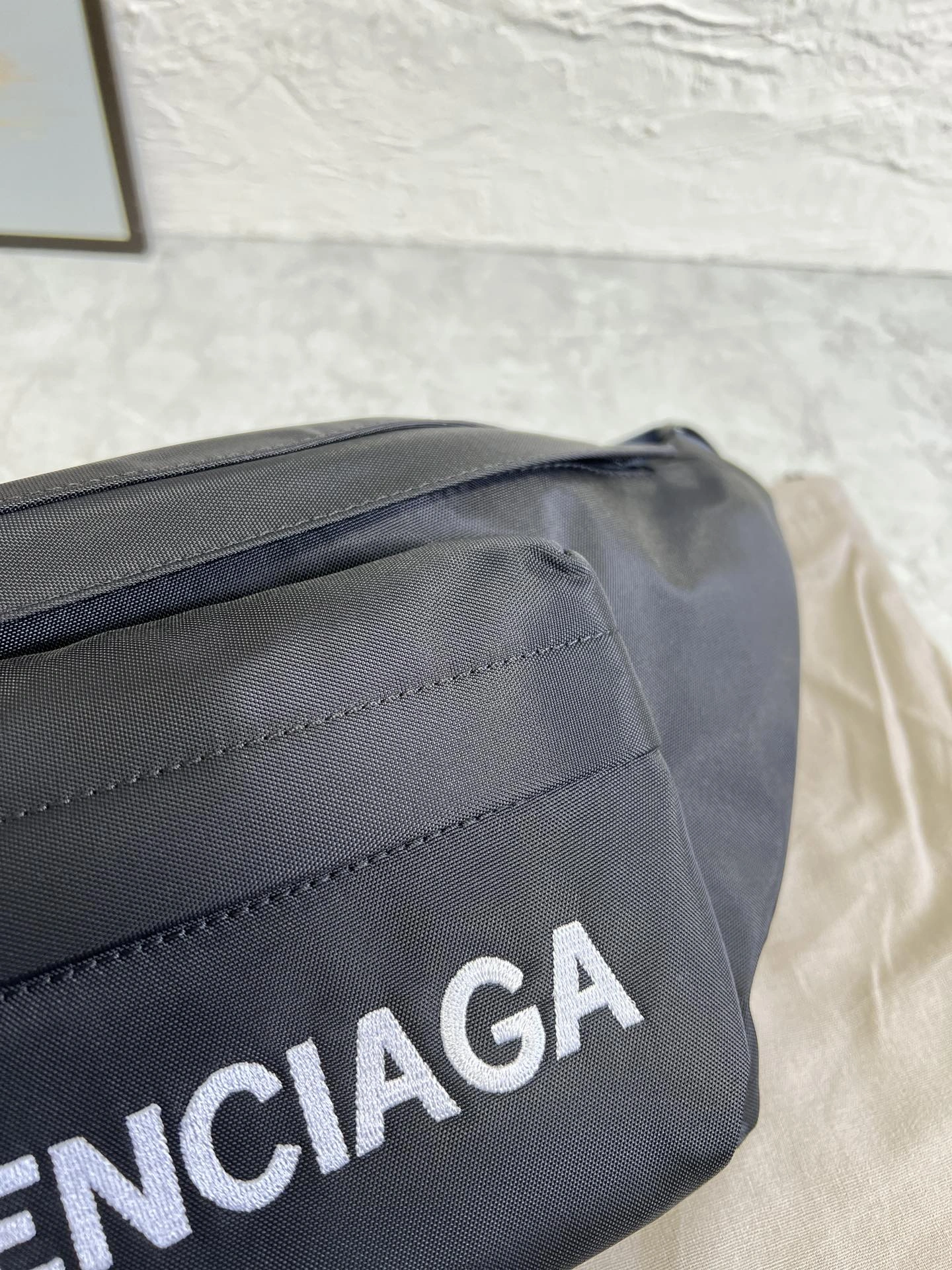 Genuine Balenciaga Paris Explorer Embroidered Waist Bag - Black