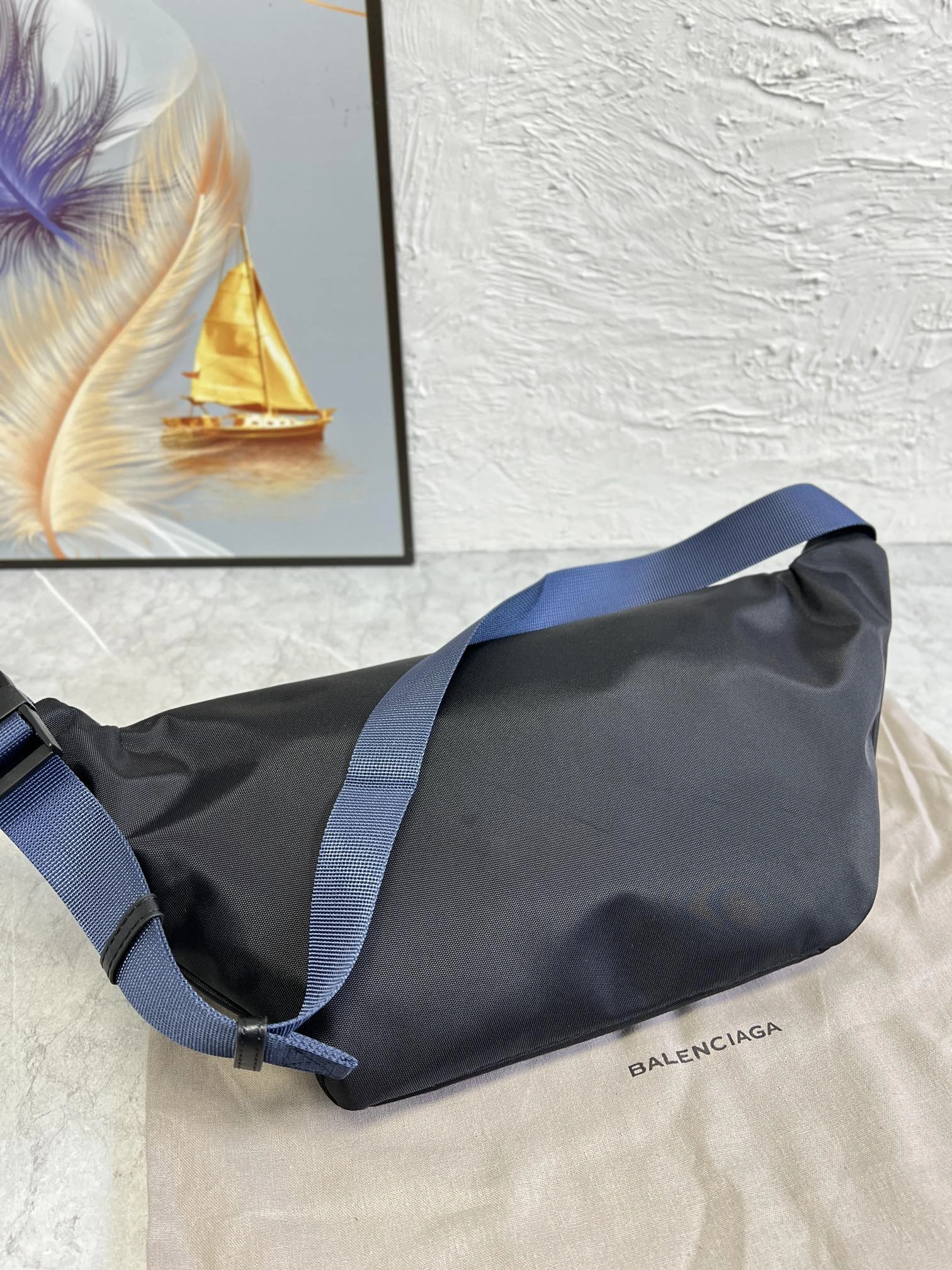Genuine Balenciaga Paris Explorer Embroidered Waist Bag - Black