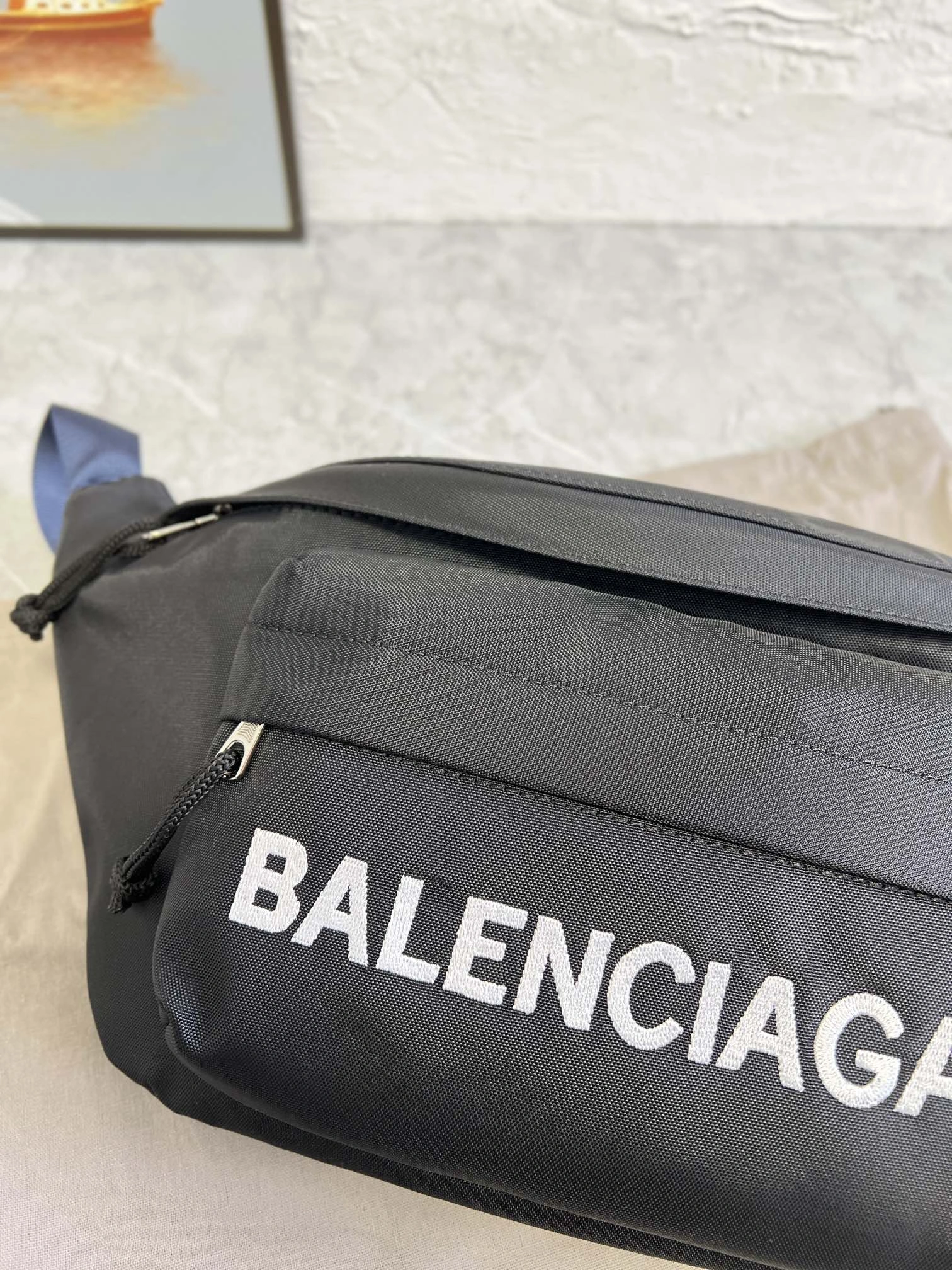 Genuine Balenciaga Paris Explorer Embroidered Waist Bag - Black
