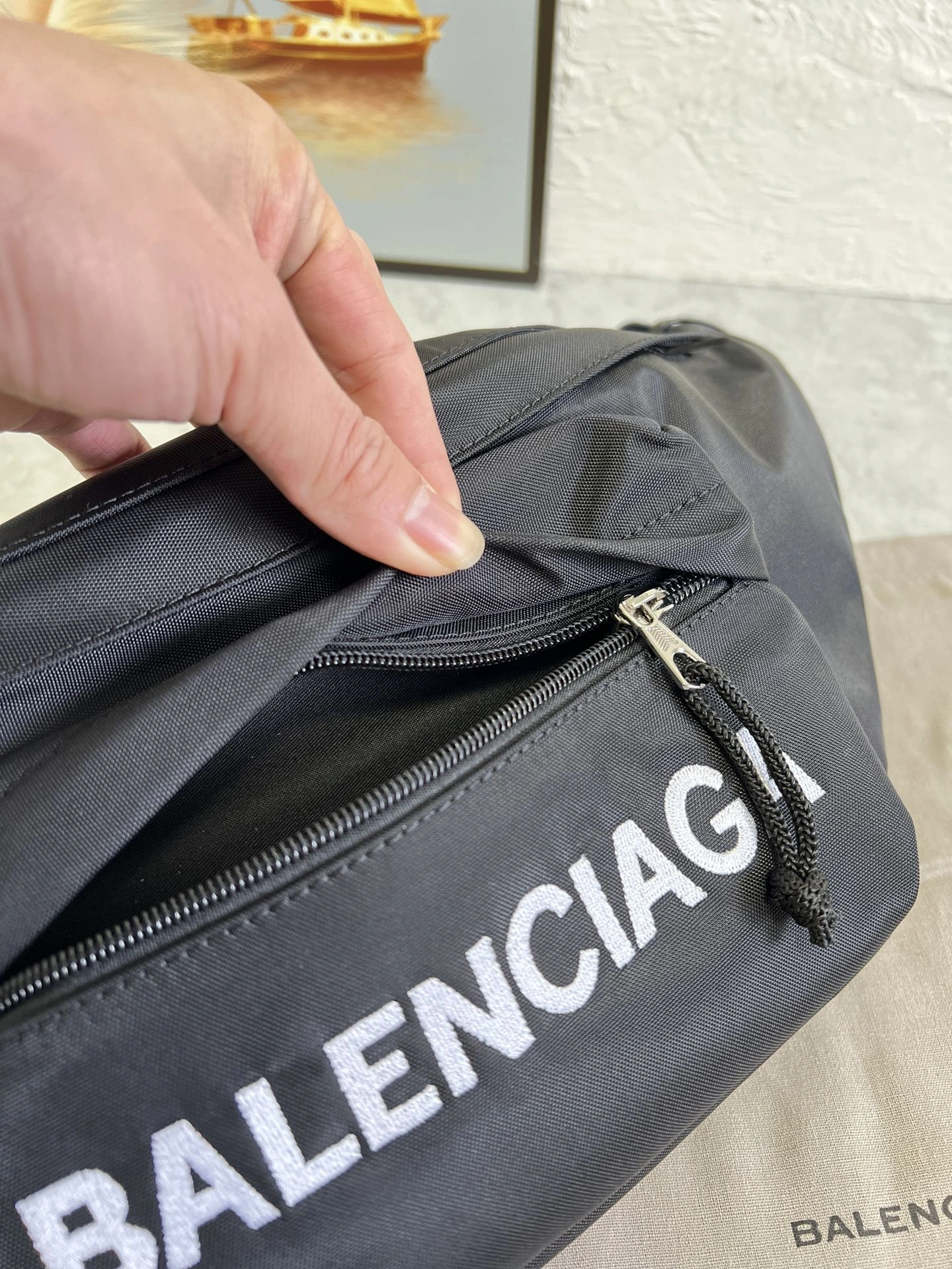 Genuine Balenciaga Paris Explorer Embroidered Waist Bag - Black