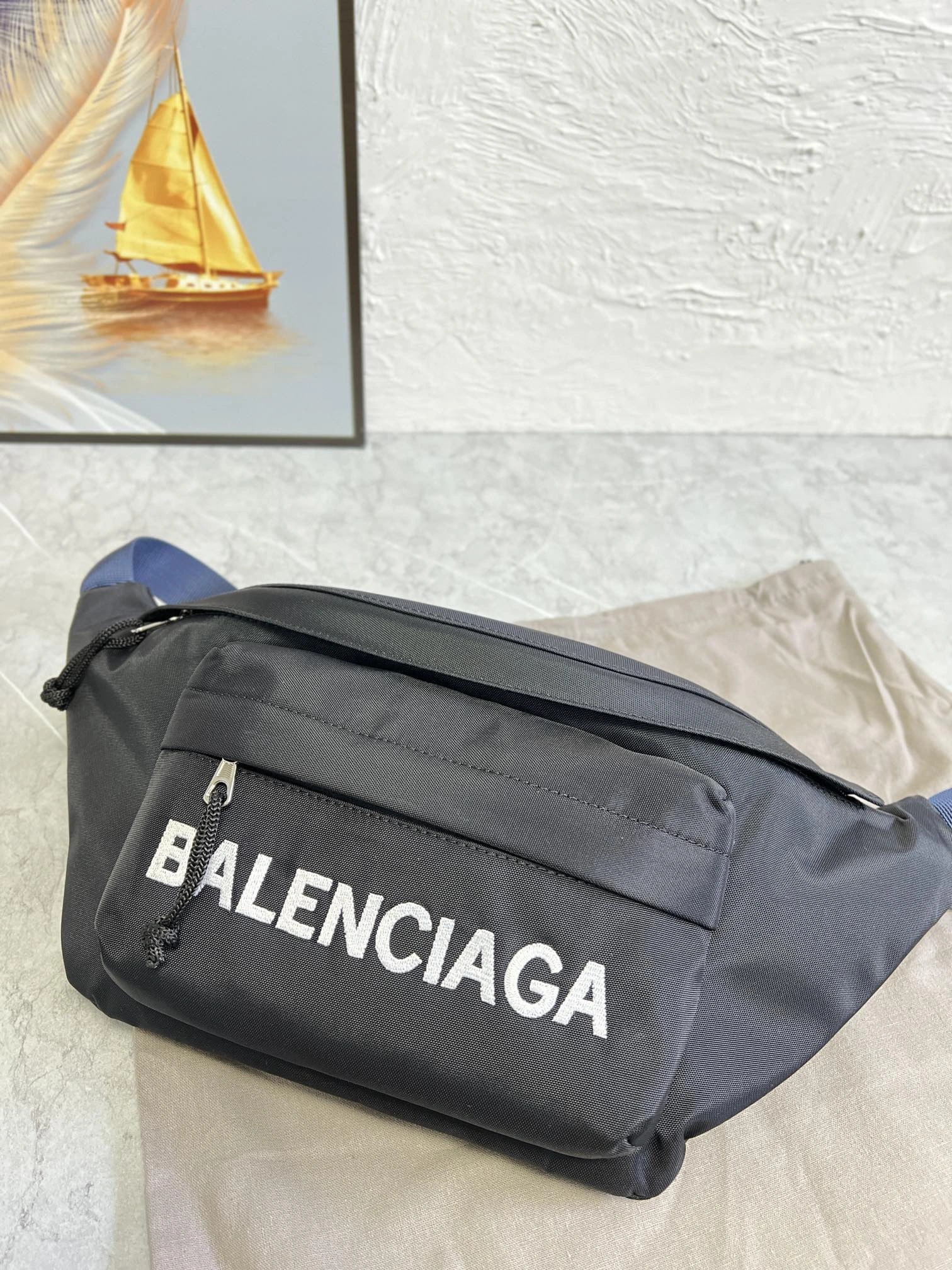 Genuine Balenciaga Paris Explorer Embroidered Waist Bag - Black