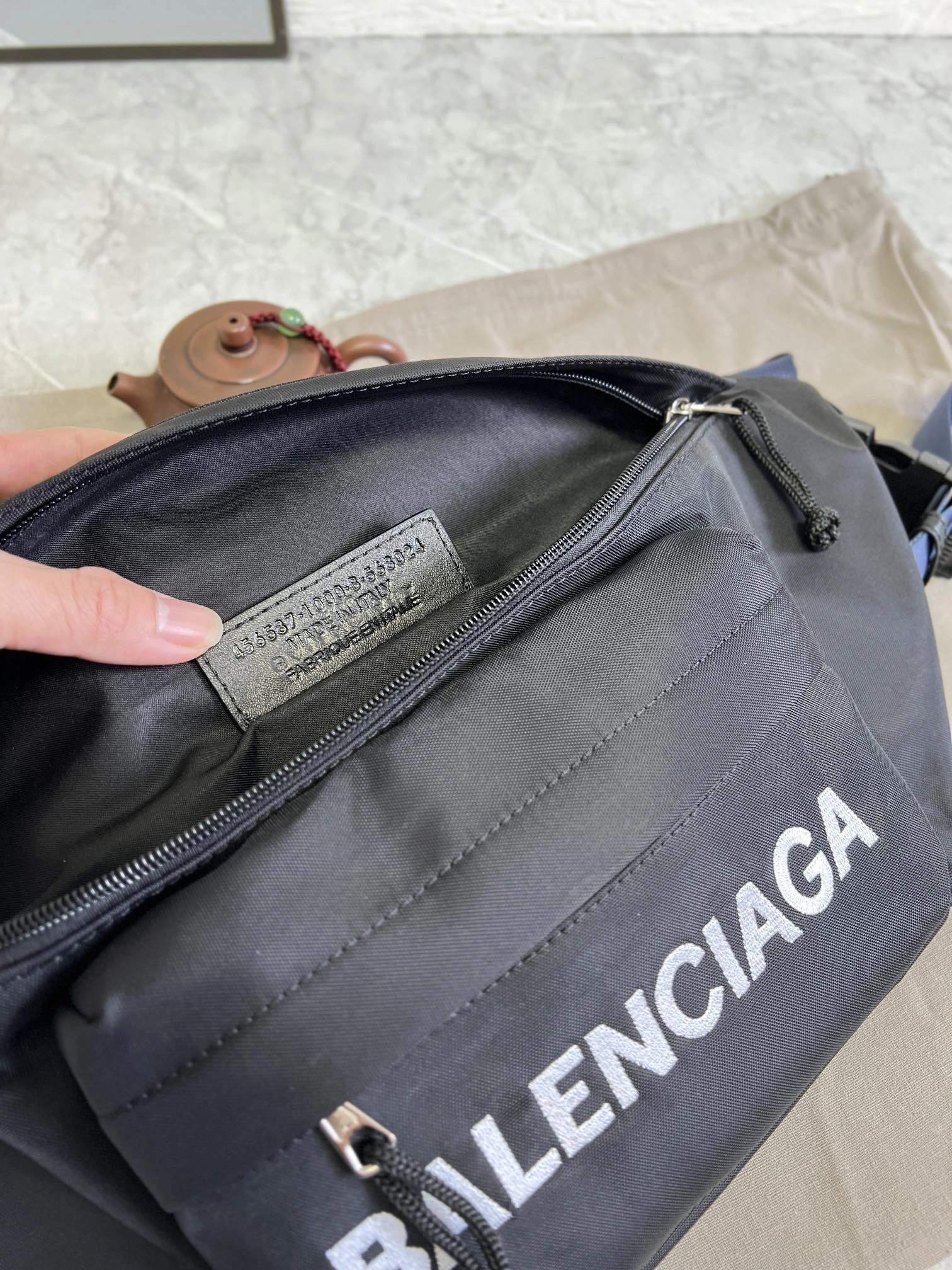 Genuine Balenciaga Paris Explorer Embroidered Waist Bag - Black