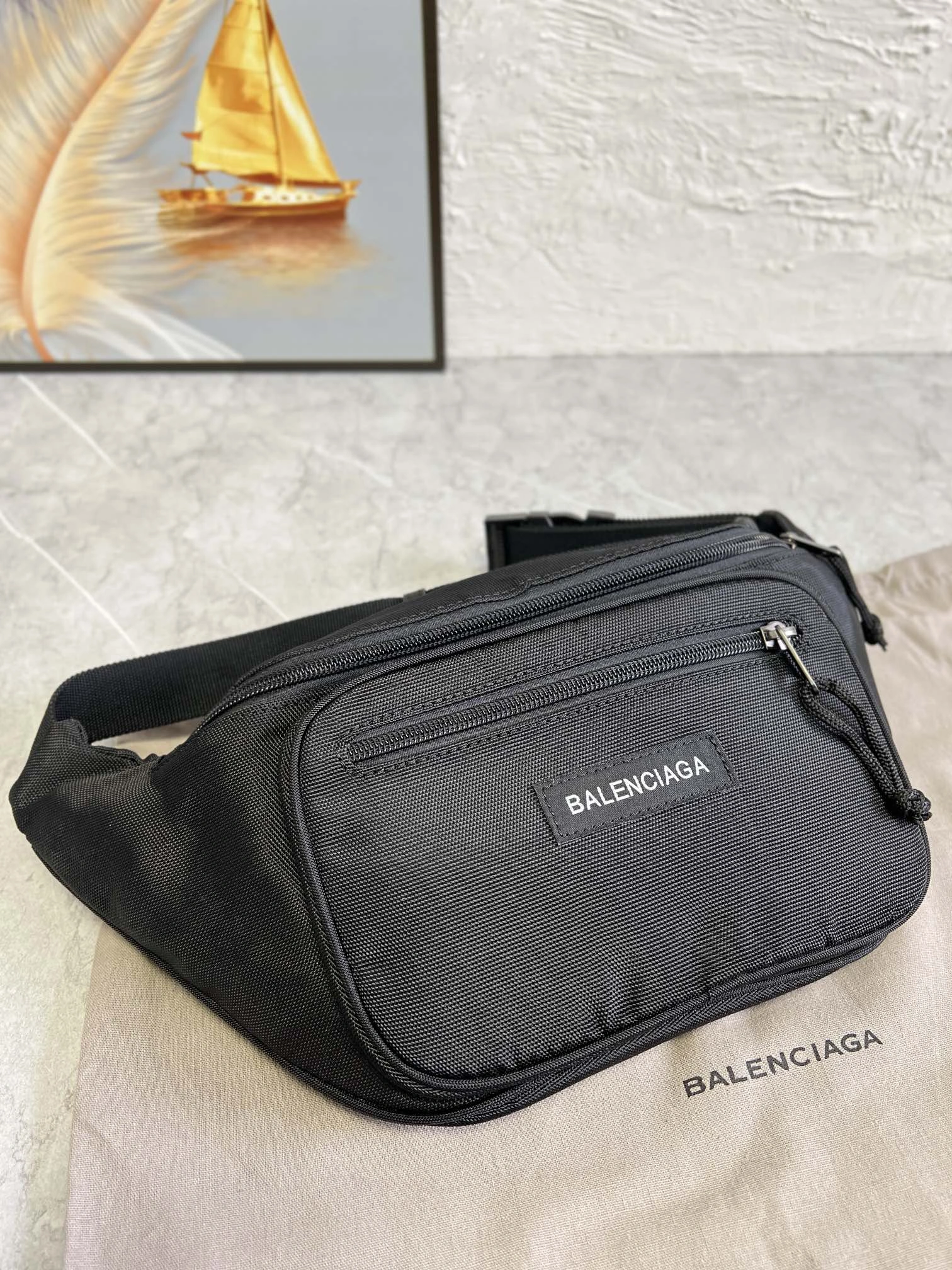 Balenciaga Paris Explorer Unisex Canvas Waist Bag - Black
