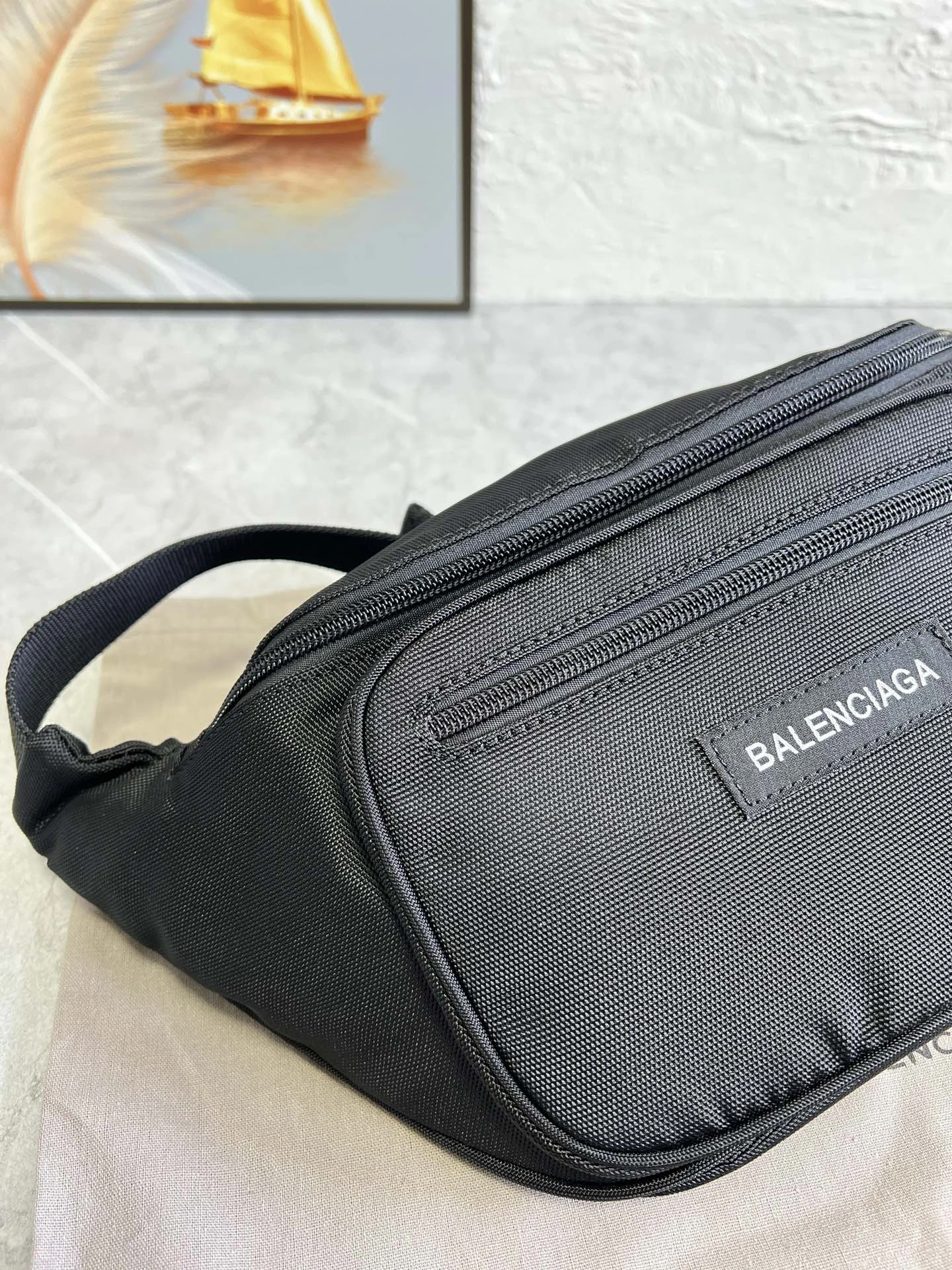 Official Balenciaga Paris Explorer Unisex Canvas Waist Bag - Black