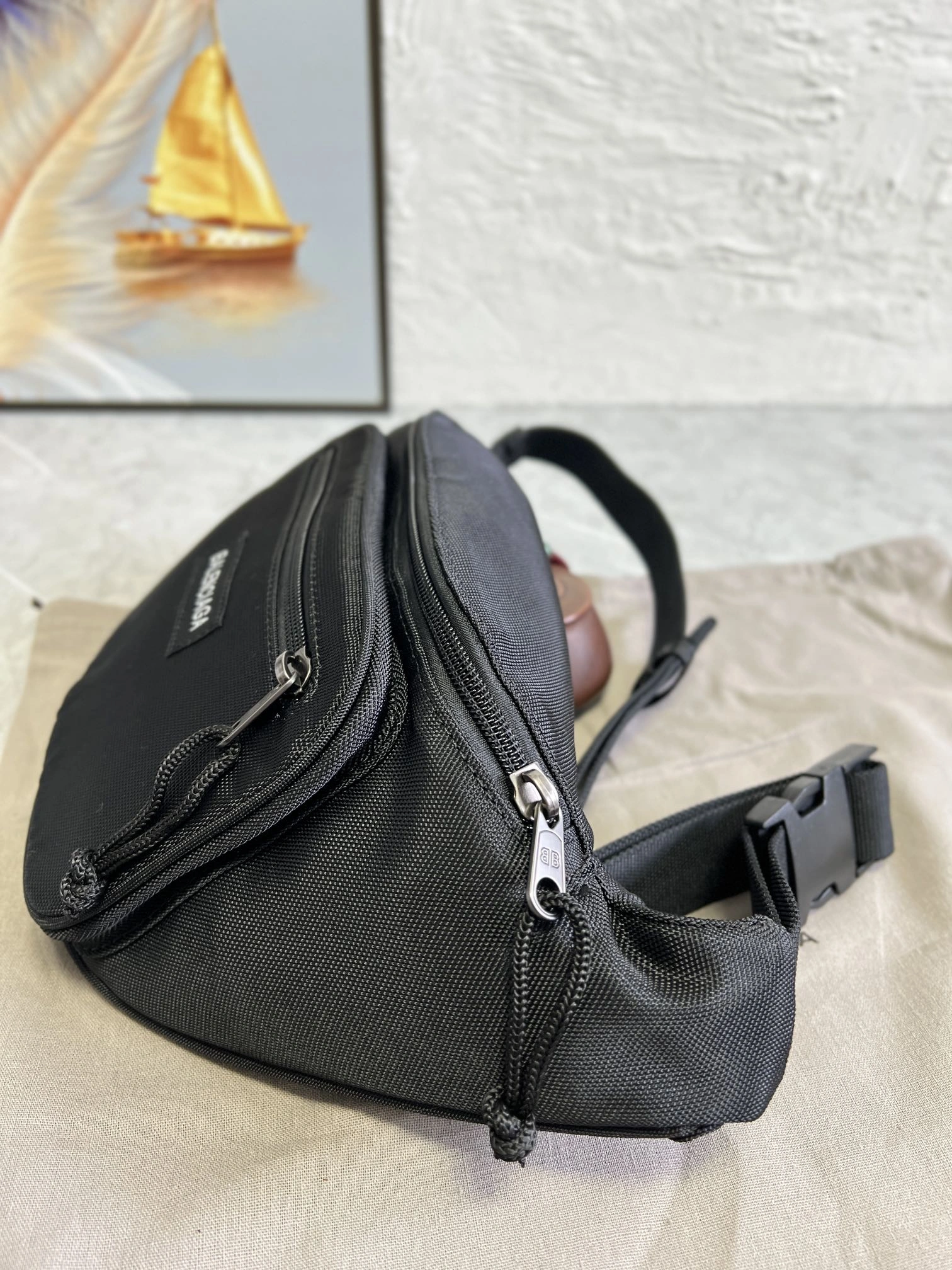Official Balenciaga Paris Explorer Unisex Canvas Waist Bag - Black