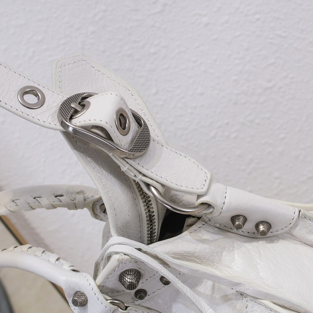 Discounted Balenciaga Paris Neo Cagole White Lambskin Motorcycle Bag