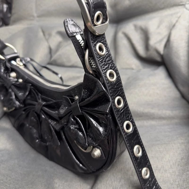 High accuracy Balenciaga Peach Blossom Black Crackle Half-Moon Dumpling Bag