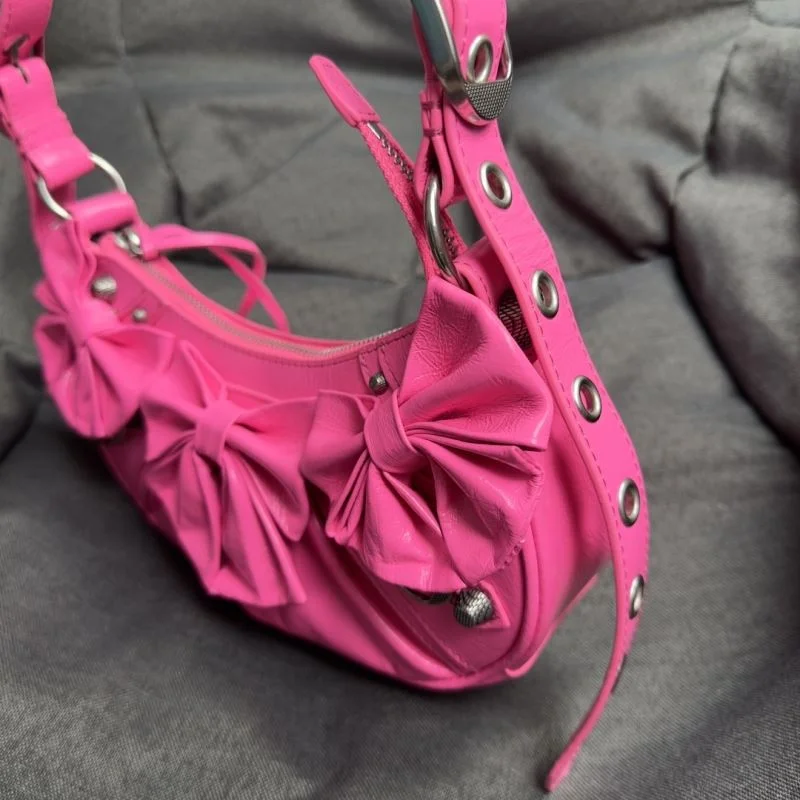 High accuracy Balenciaga Peach Blossom Red Cracked Leather Half-Moon Dumpling Bag