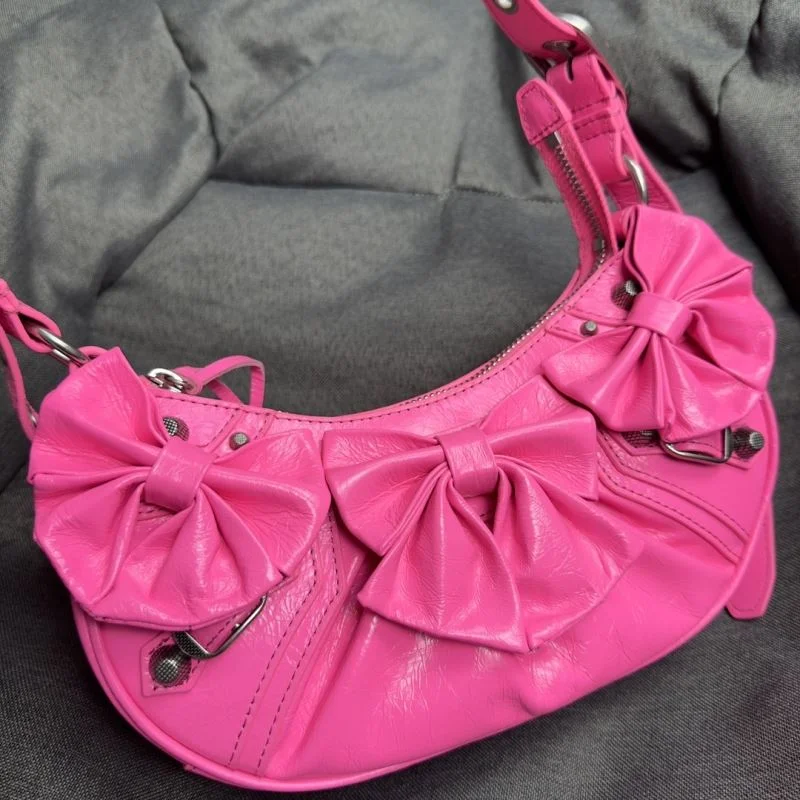 High accuracy Balenciaga Peach Blossom Red Cracked Leather Half-Moon Dumpling Bag