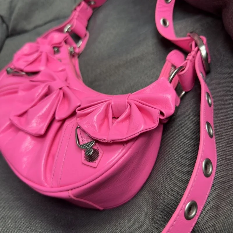 High accuracy Balenciaga Peach Blossom Red Cracked Leather Half-Moon Dumpling Bag