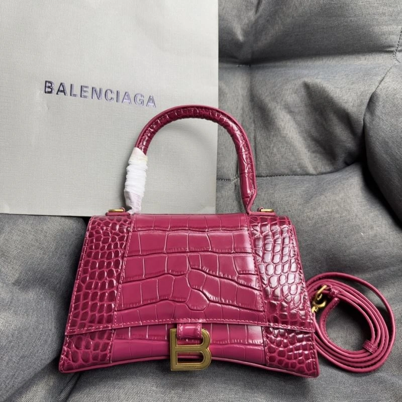Balenciaga Peach Pink Crocodile-Pattern Hourglass Bag S Size