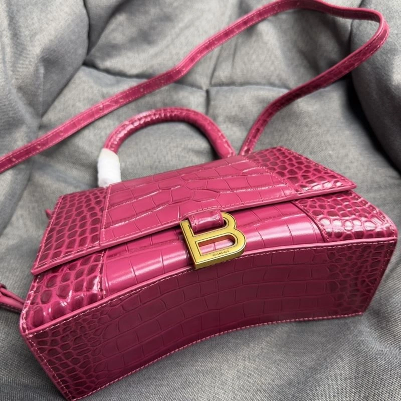 Inexpensive Balenciaga Peach Pink Crocodile-Pattern Hourglass Bag S Size