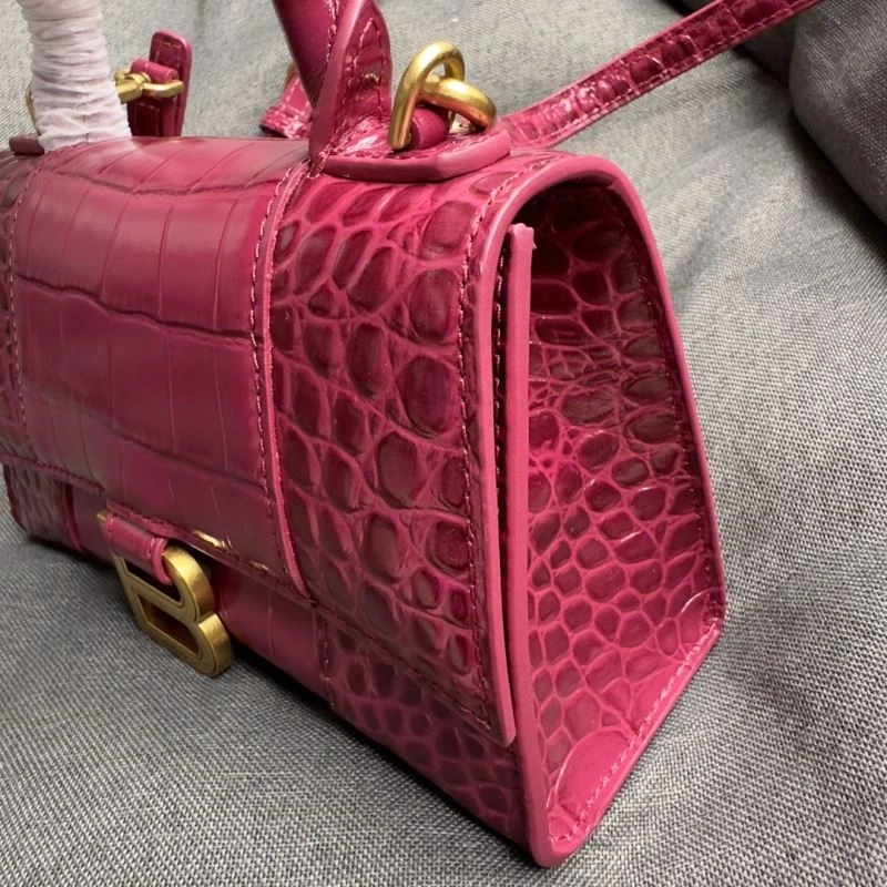 Precise copy Balenciaga Peach Pink Crocodile Pattern Hourglass XS Bag