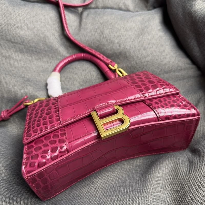 Precise copy Balenciaga Peach Pink Crocodile Pattern Hourglass XS Bag