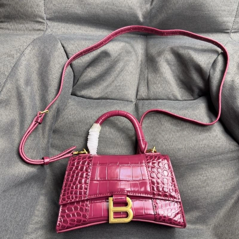 Precise copy Balenciaga Peach Pink Crocodile Pattern Hourglass XS Bag