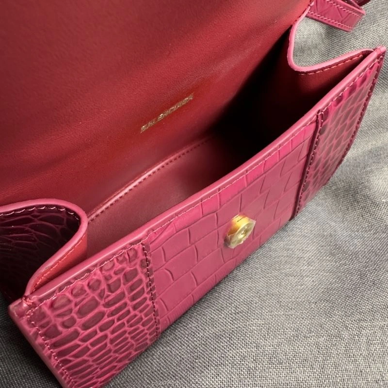 Precise copy Balenciaga Peach Pink Crocodile Pattern Hourglass XS Bag