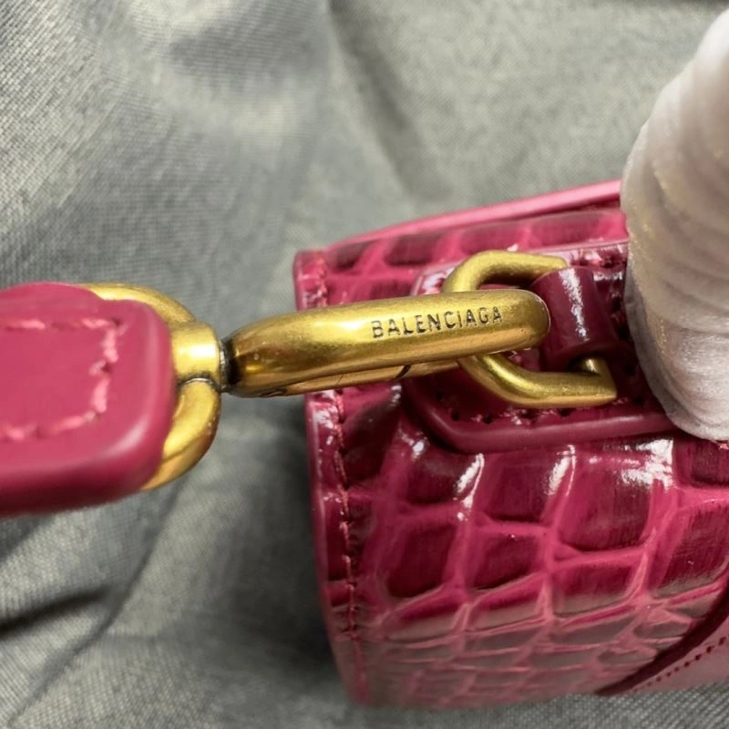 Precise copy Balenciaga Peach Pink Crocodile Pattern Hourglass XS Bag